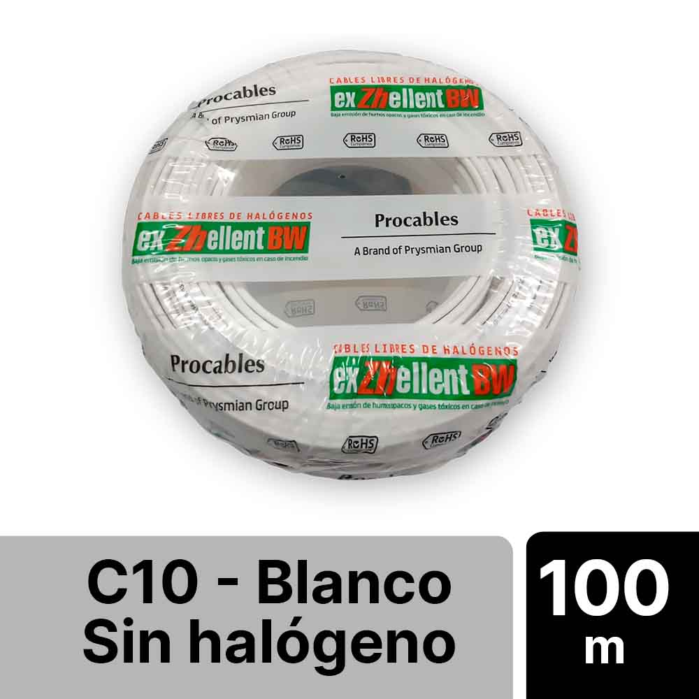 Cable Libre de Halógeno 10 AWG Blanco 100 mt - Tul